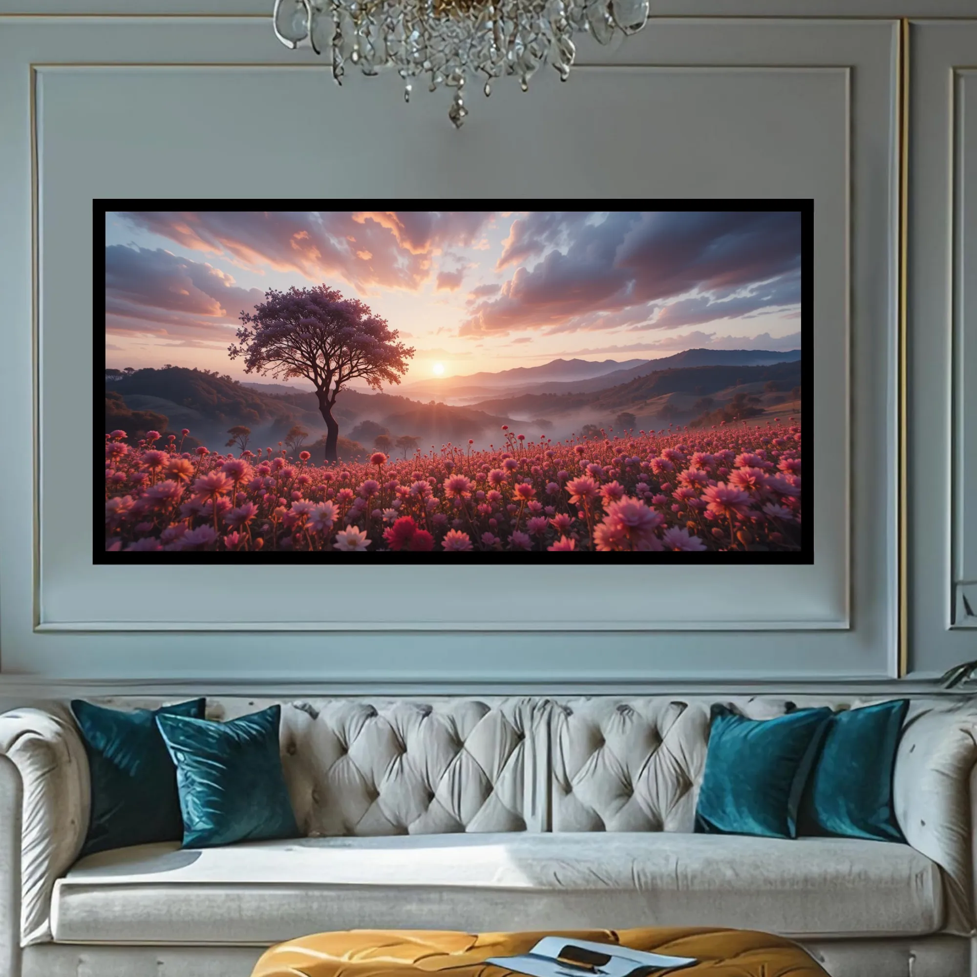 Petal Dawn – Awakening Fields Muse Museum-Quality Cotton Canvas Art for Elegant Drawing Room ...